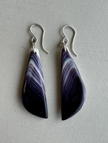 Quahog shell hand carved Earrings | Marcia Poirier Shell Carver
